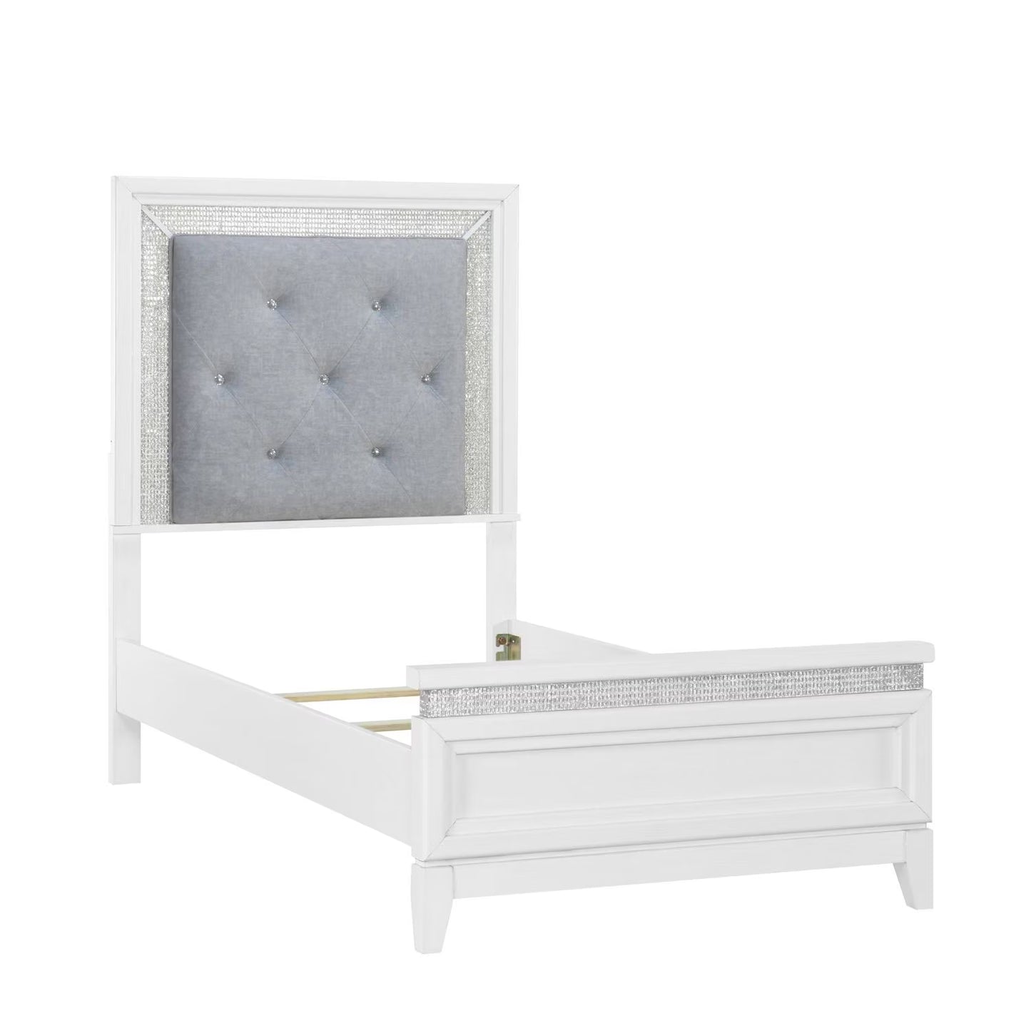 Reflections - Twin Upholstered Bed - Pearl White & Rhinestone ...