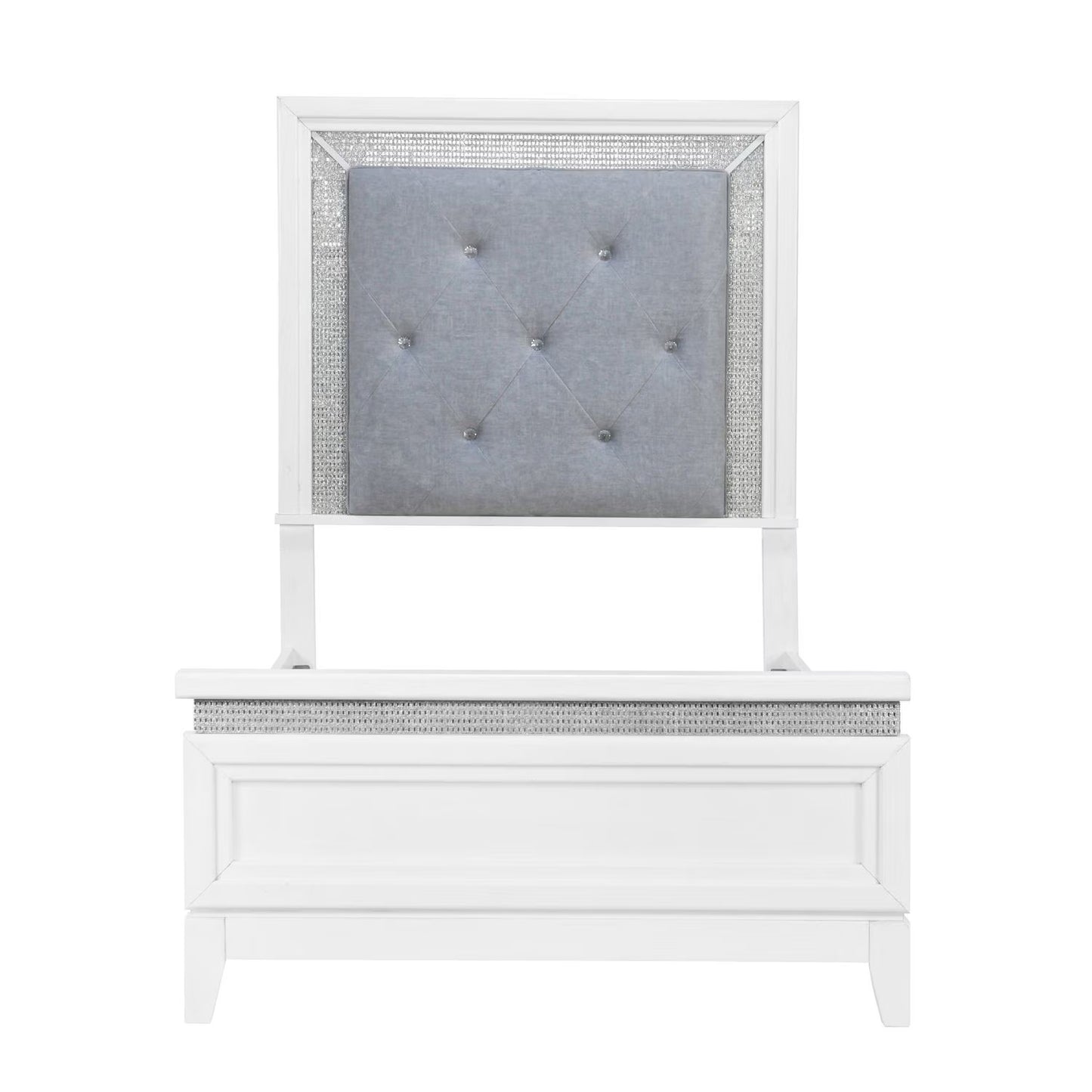 Reflections - Twin Upholstered Bed - Pearl White & Rhinestone ...