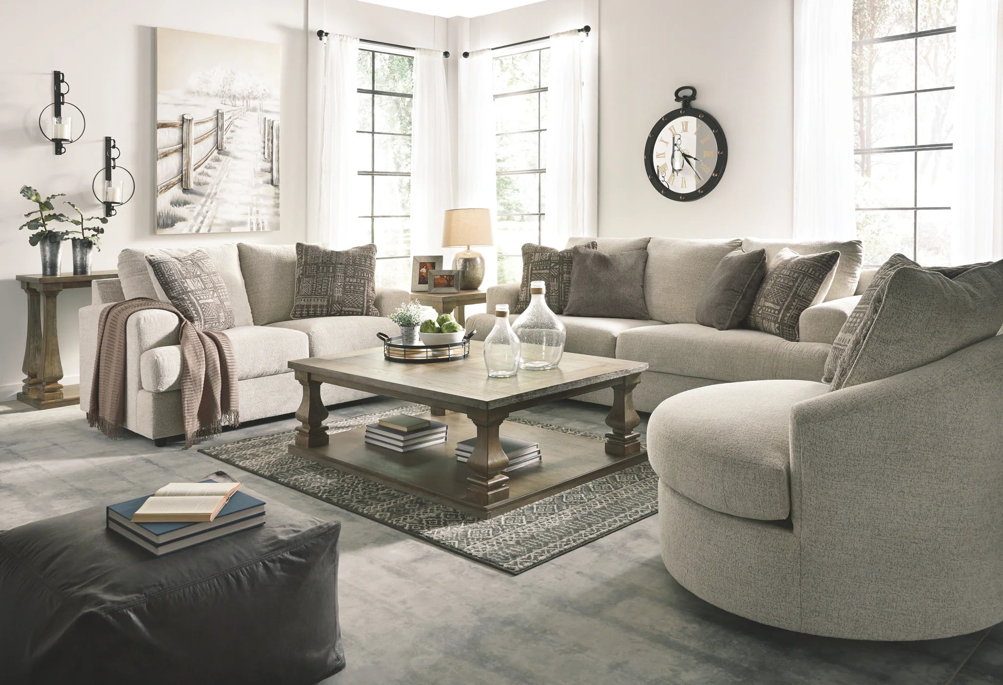 Soletren - Stone - 3 Pc. - Sofa, Loveseat, Swivel Accent Chair ...