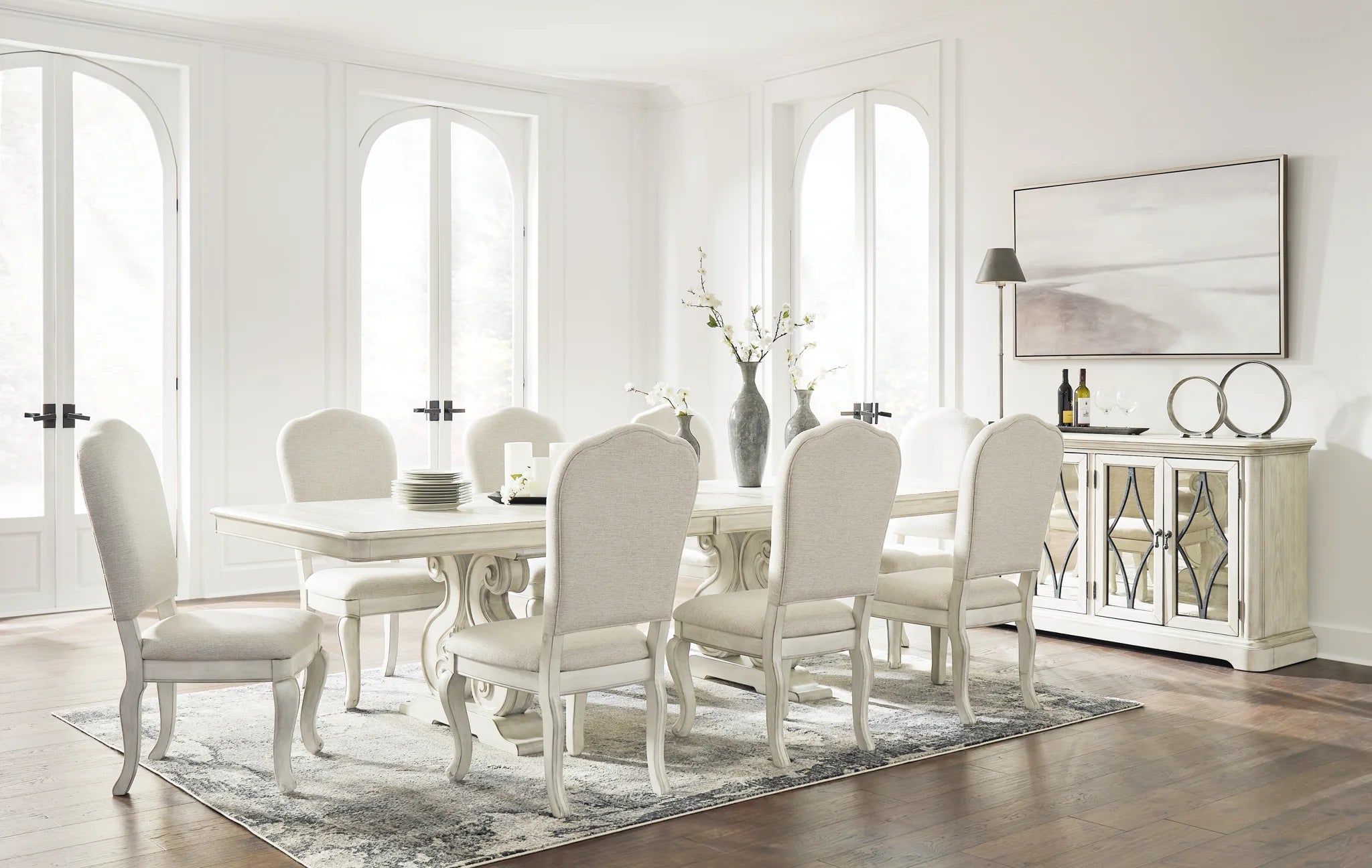 Arlendyne - Antique White - 11 Pc. - Dining Table, 8 Side Chairs, Serv ...