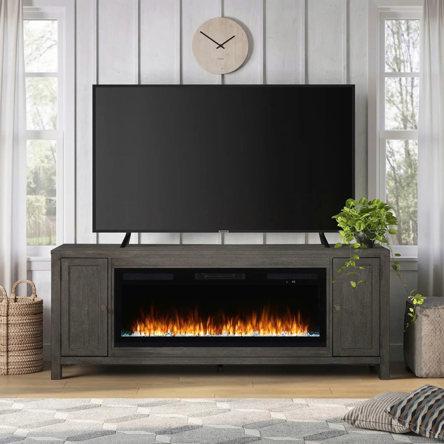 Fireplace TV Consoles - 406 78" Console With Fire FTS - Brown ...