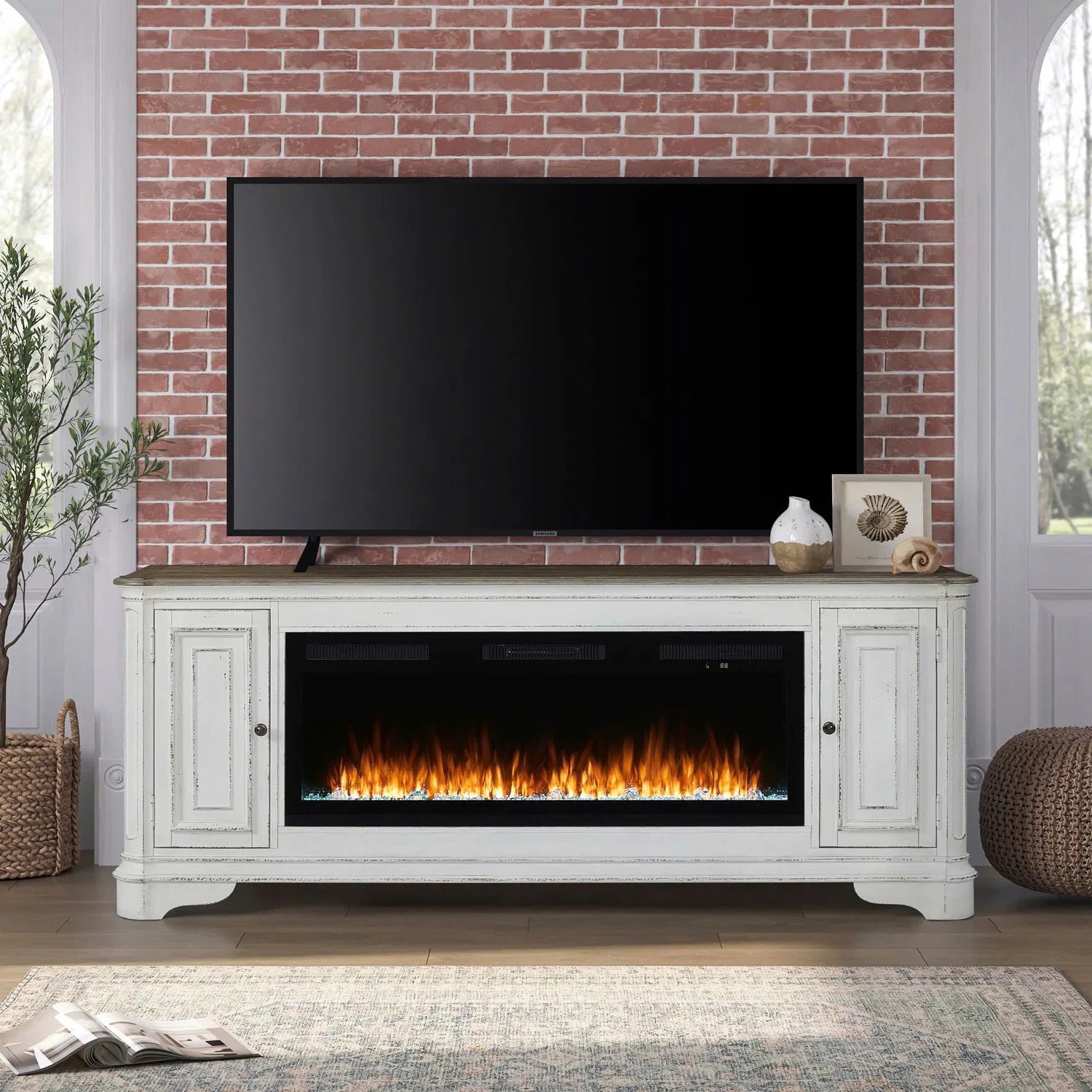 Fireplace TV Consoles - 244 82" Console With Fire FTS - White ...
