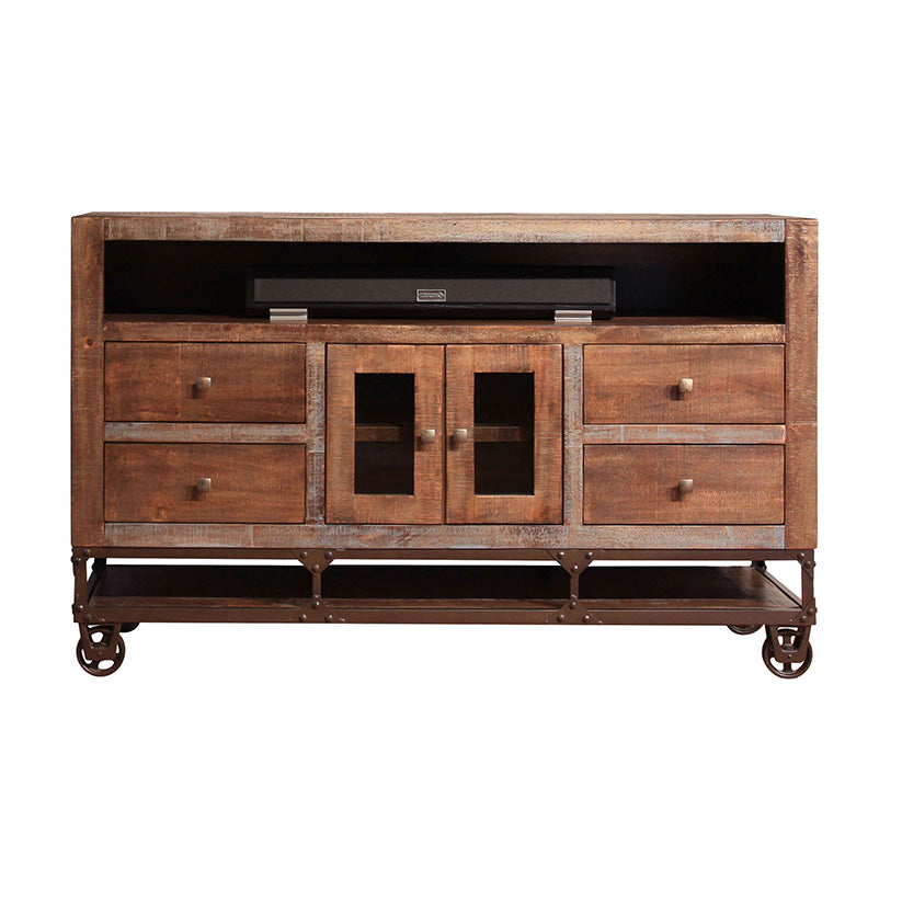 Urban Gold - 62" TV Stand With 2 Glass Doors / 4 Drawers - Brown / Gol ...