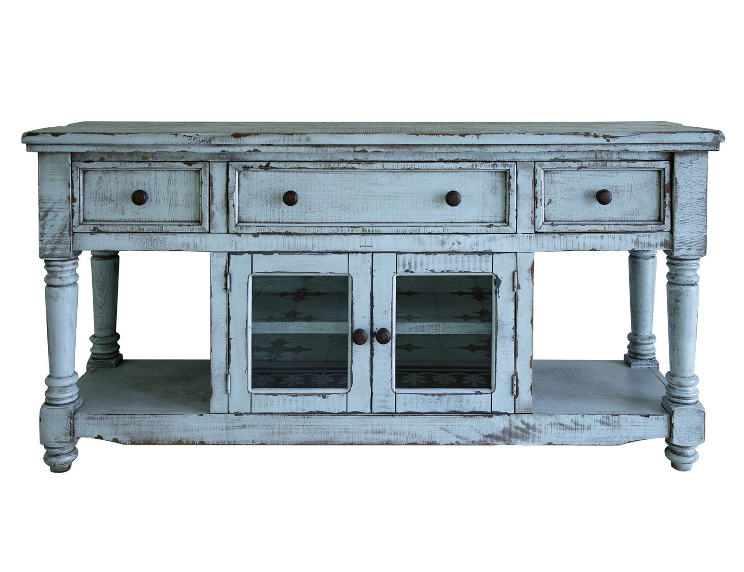 Aruba - TV Stand / Console With 3 Drawers And 2 Doors In Blue - Sky Bl ...