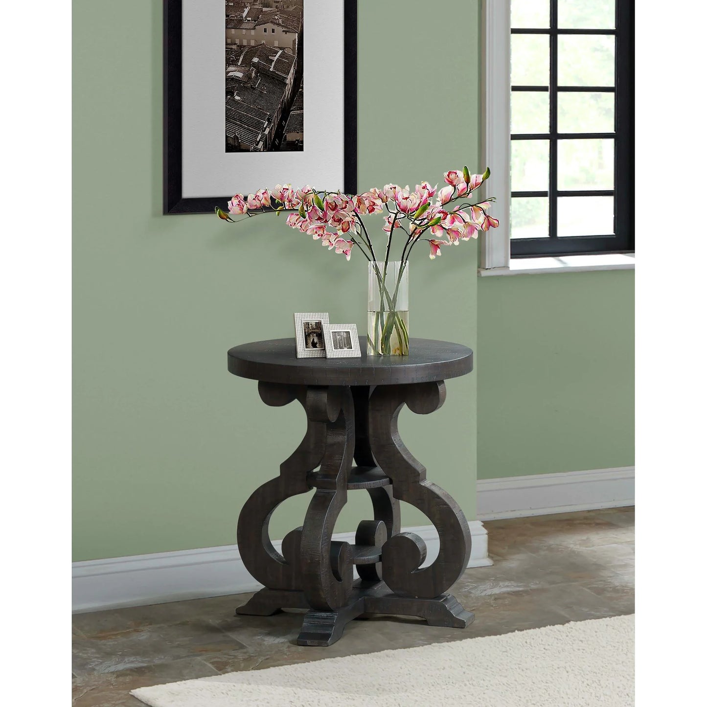 Stone - End Table With PU Base - Dark Walnut – Furniture Warehouse Ohio