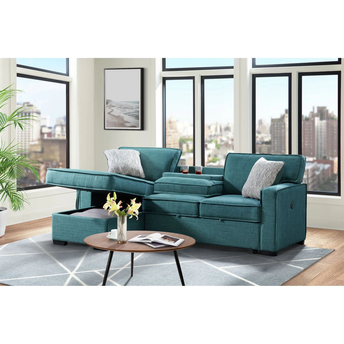 Caracas - Sectional Sleeper Chofa With Pull Bed, Drop Table & USB - Pa ...