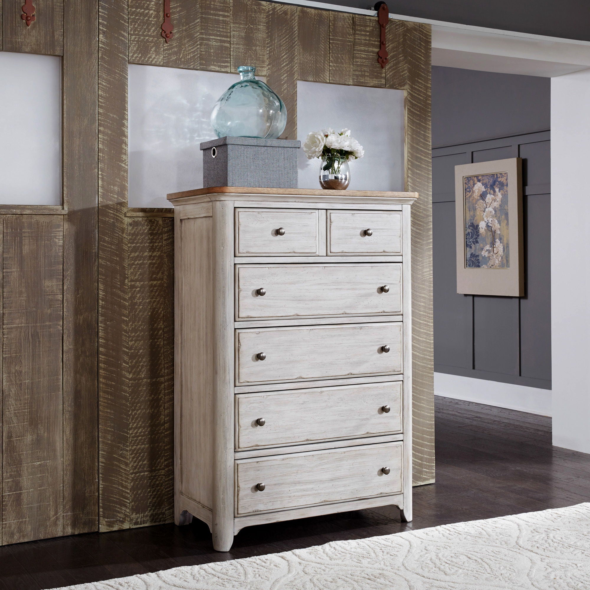 Farmhouse Reimagined 5 Drawer Chest White Furniture Warehouse Ohio