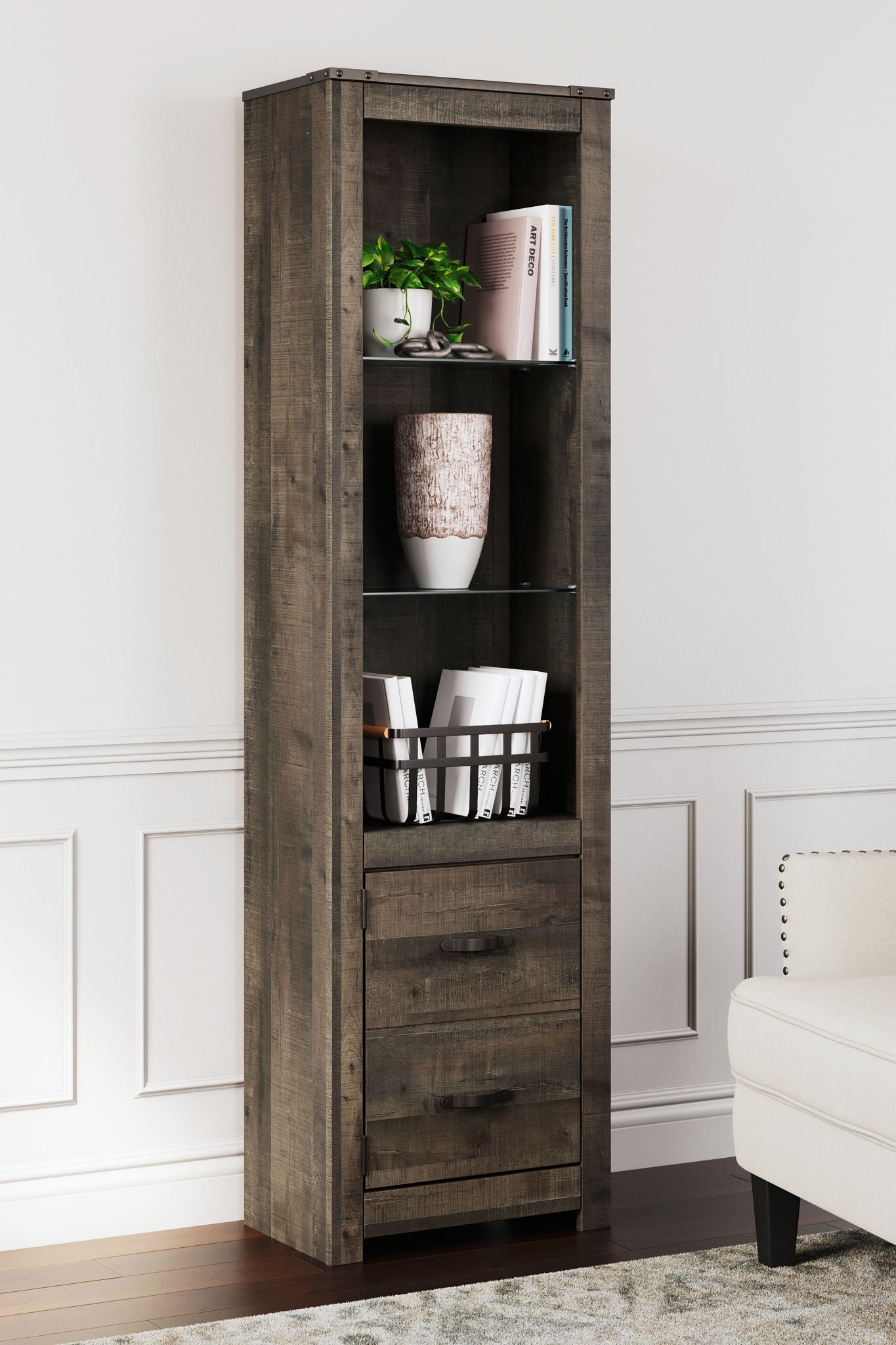 Trinell - Brown - Pier With Glass Shelves – Furniture Warehouse Ohio